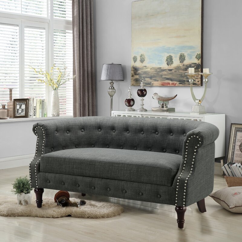 Khalifa Linen Rolled Arm Loveseat Home Furniture Store